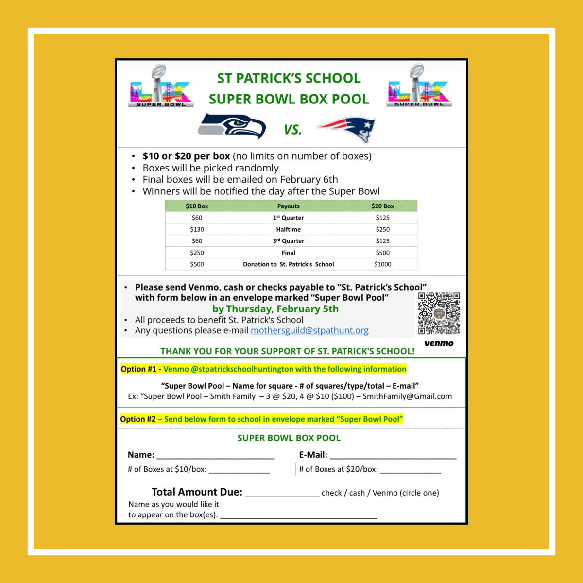 Super Bowl Box Pool 2026